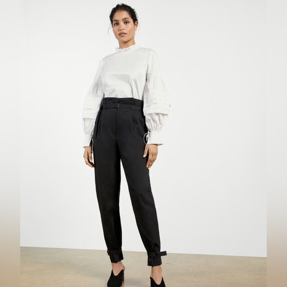 Ted Baker | Tops | Ted Baker White Blouson Sleeve Ruffle Neck Top Size ...
